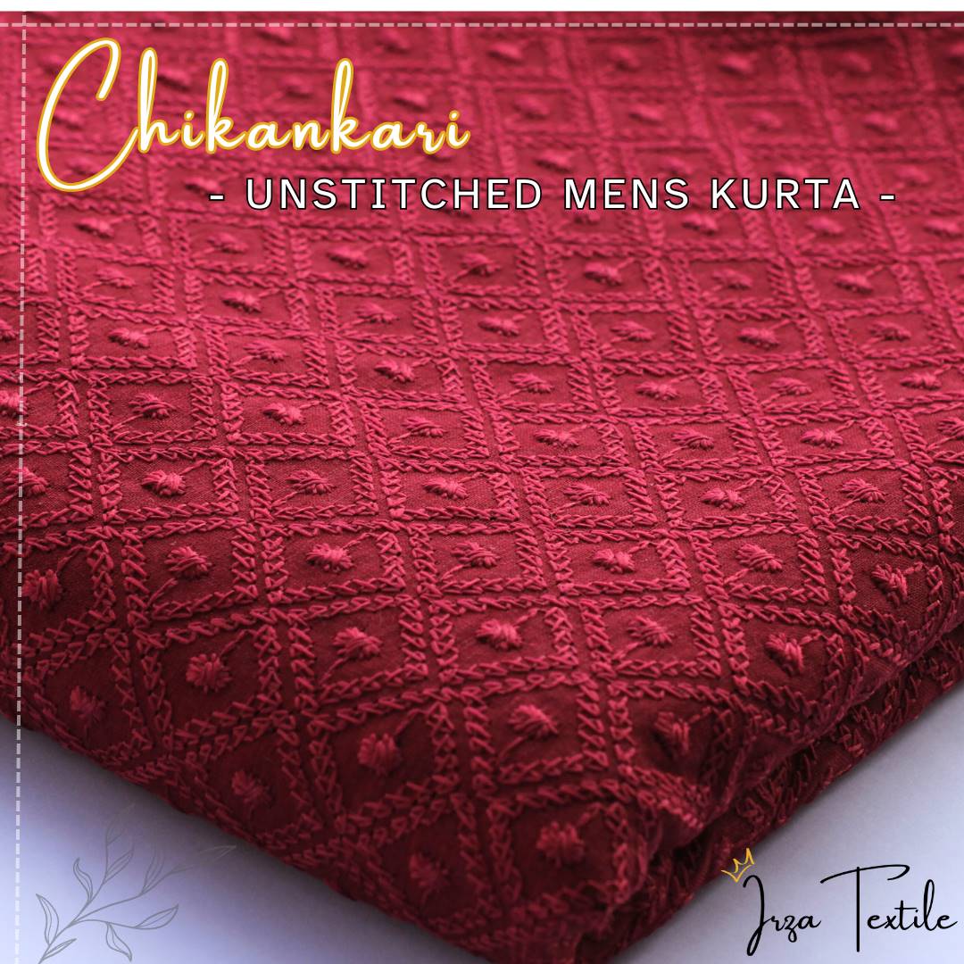 Un-Stitched Embroidered Chikankari Maroon Kurta TP-1017 | Irza Textile