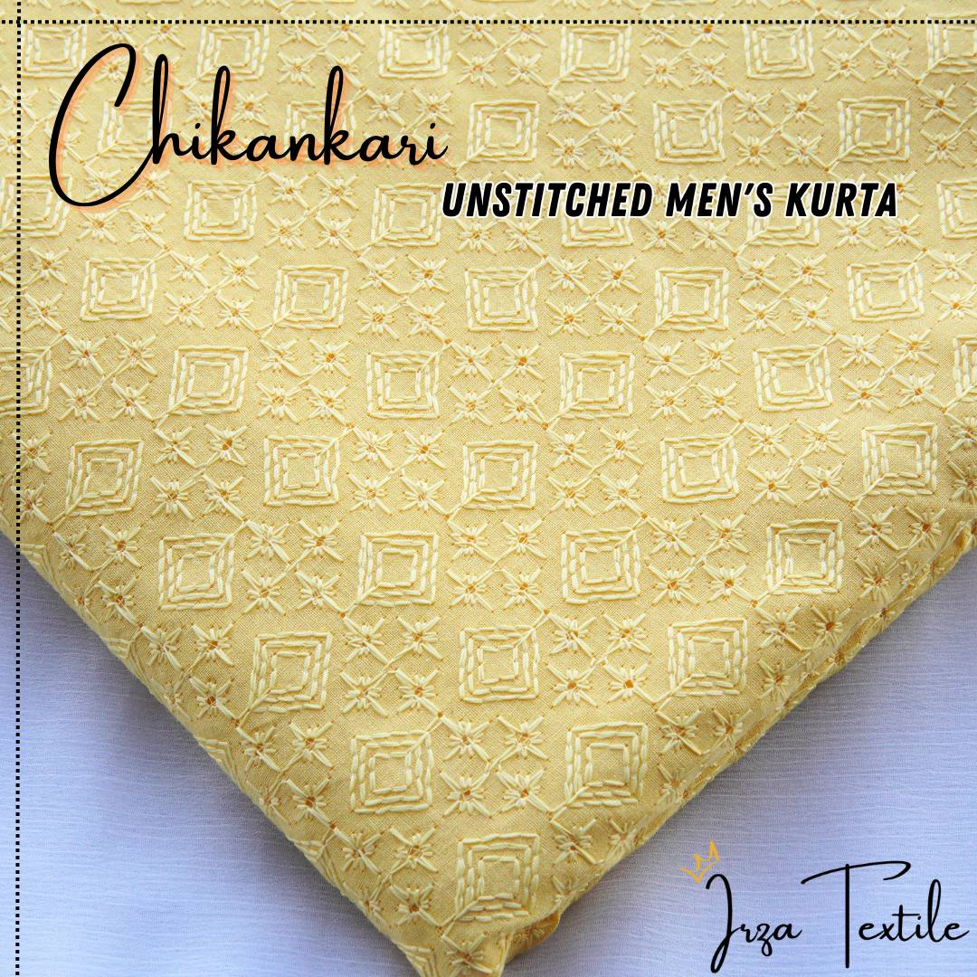 Un-Stitched Embroidered Chikankari Yellow Kurta TP-3547 | Irza Textile